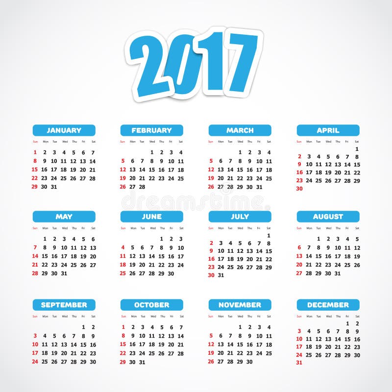 Calendario 2017 ilustración del vector. Ilustración de junio - 83482869
