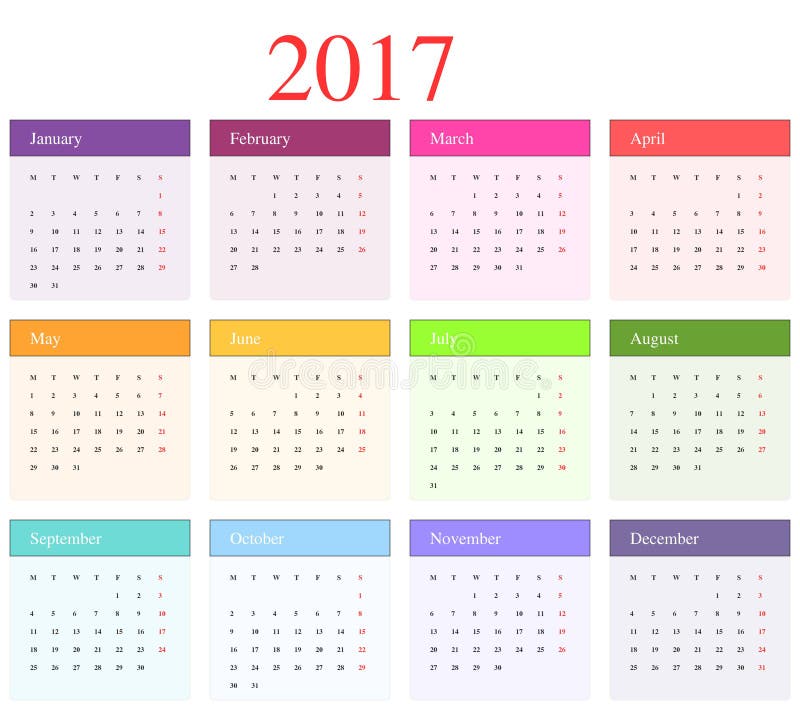Calendario 2017 ilustración del vector. Ilustración de junio - 98938233