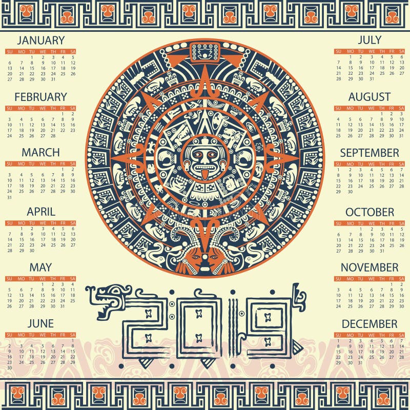 Calendario azteca 2019 ilustración del vector. Ilustración de cultura ...