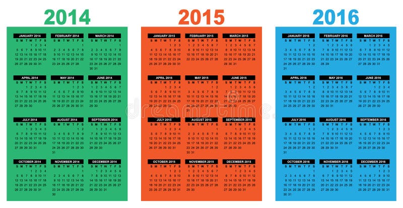 Calendario Básico 2014-2016 Ilustración del Vector - Ilustración de ...
