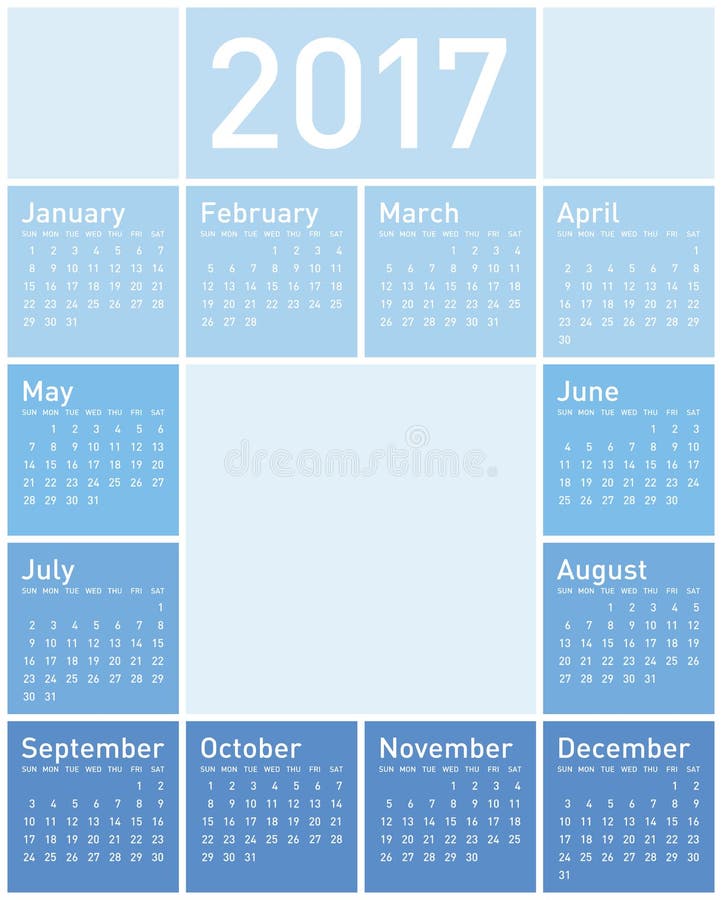 Calendario Blu Per L'anno 2017 Illustrazione Vettoriale - Illustrazione ...