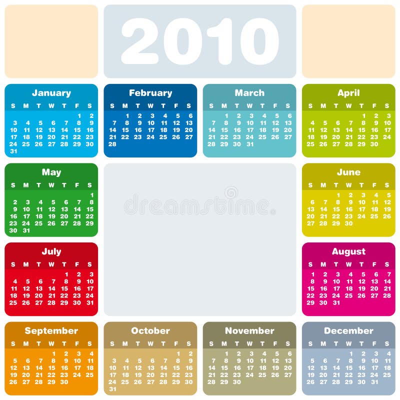 Calendario Colorido Para 2010 Ilustración del Vector - Ilustración de ...
