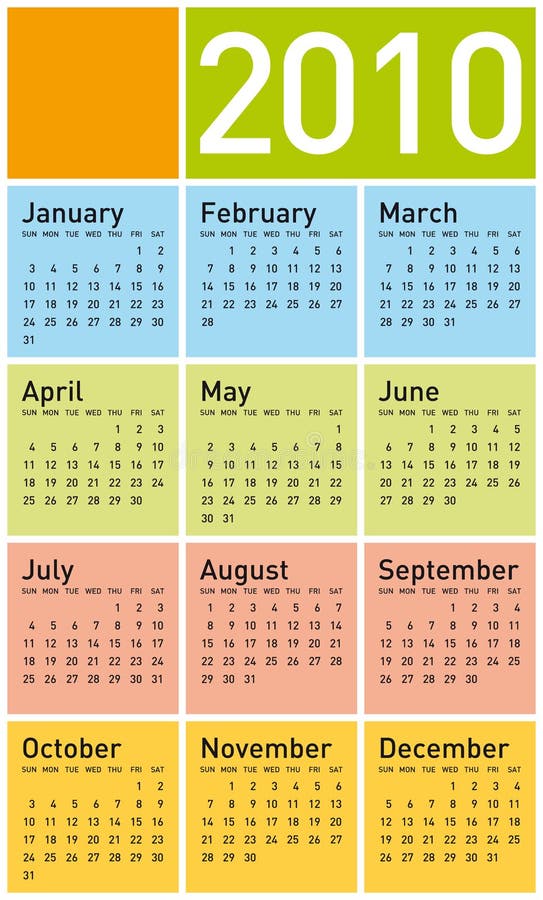 Calendario Colorido Para 2010. Ilustración del Vector - Ilustración de ...
