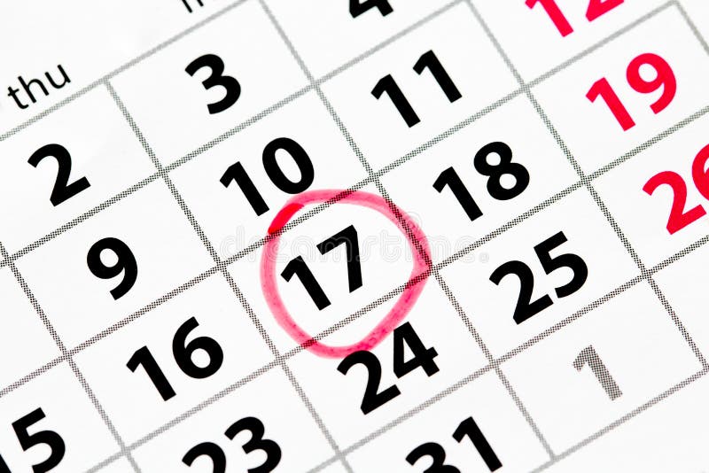Calendario Con La Fecha Circundada En Rojo Imagen de archivo - Imagen ...