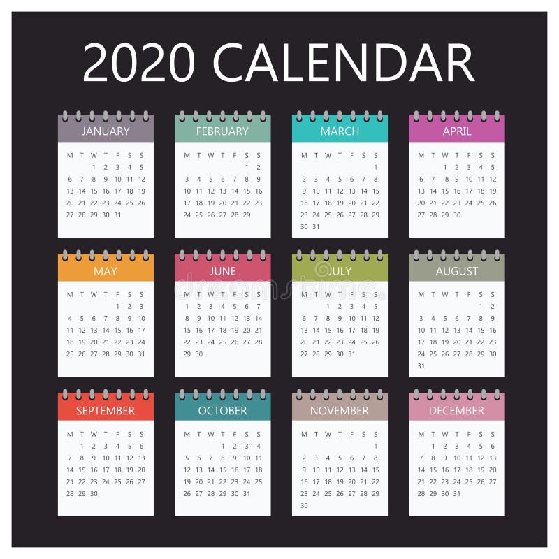 Calendario 2020 Con Notas Coloridas Ilustración del Vector ...