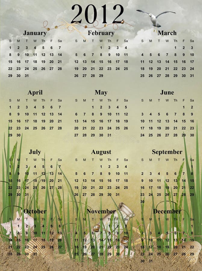Calendario de 2012 playas stock de ilustración. Ilustración de tropical ...