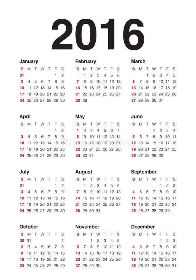 Calendario 2016 ilustración del vector. Ilustración de vacaciones ...