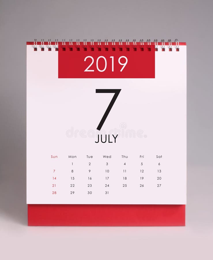 Calendario De Escritorio Simple 2019 - Julio Imagen de archivo - Imagen ...