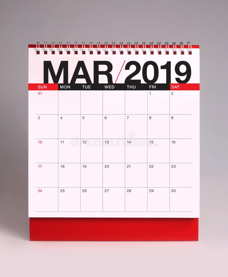 Calendario De Escritorio Simple 2019 - Marzo Stock de ilustración ...