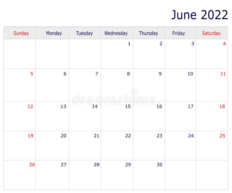 Calendario De Junio De 2022 Con Espacio De Copia Y Tabla Stock de ...