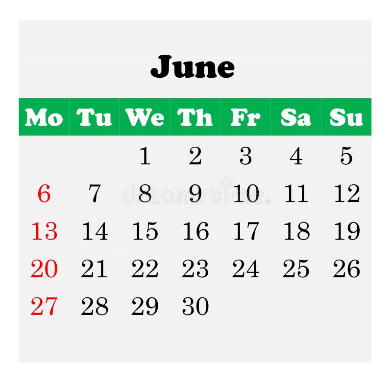 Calendario De 2022. Junio. Nuevo Formulario De Calendario Stock de ...