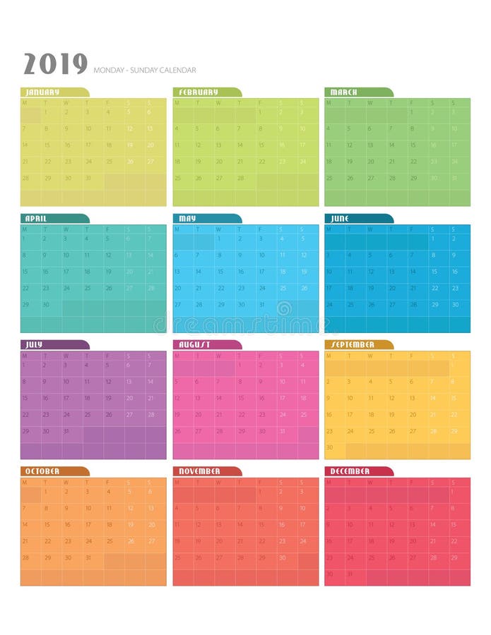 Calendario De Lunes a Domingo 2019 Ilustración del Vector - Ilustración ...