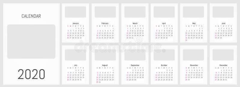 Calendario De Pared Mensual 2020 Dise?o Simple Del Vector Ilustración ...