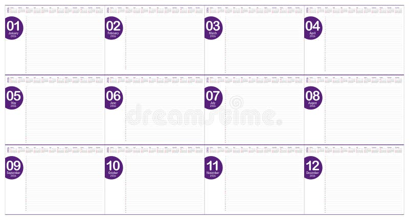 Calendario de 2016 tablas ilustración del vector. Ilustración de ...