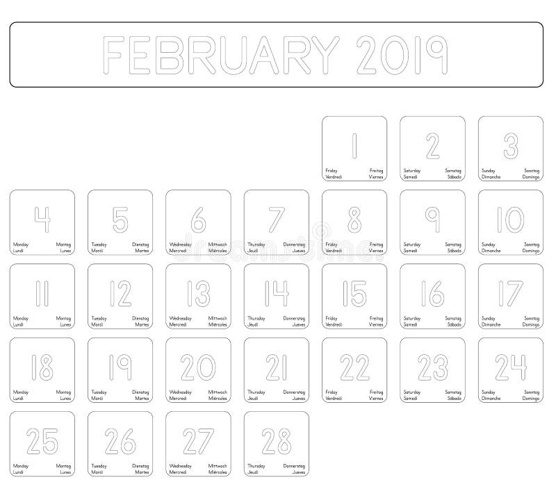 Calendario Del Mes De Febrero De 2019 Ilustración del Vector ...