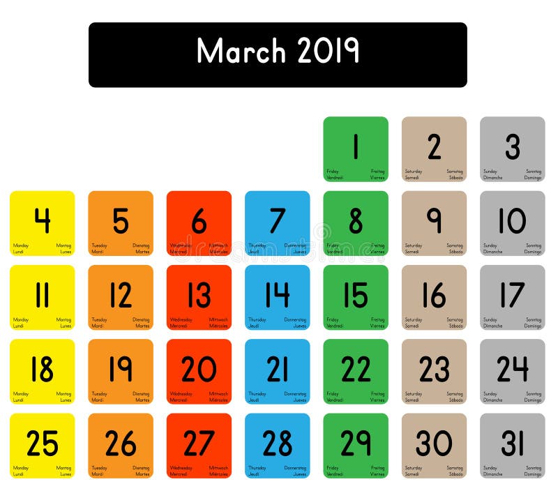 Calendario Del Mes De Marzo De 2019 Ilustración del Vector ...