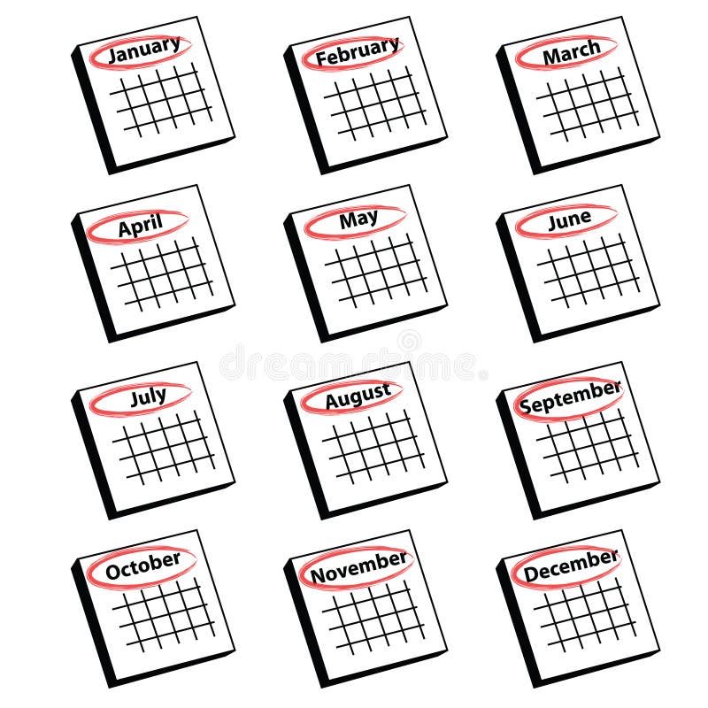Calendario di 12 mesi illustrazione vettoriale. Illustrazione di ...