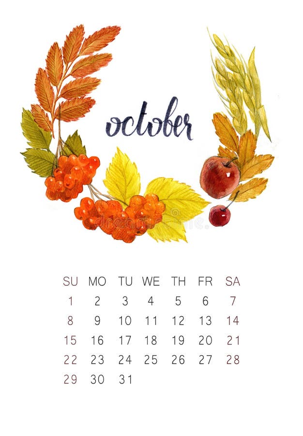 Pagina Decorativa Per Il Calendario - Ottobre Illustrazione di Stock ...