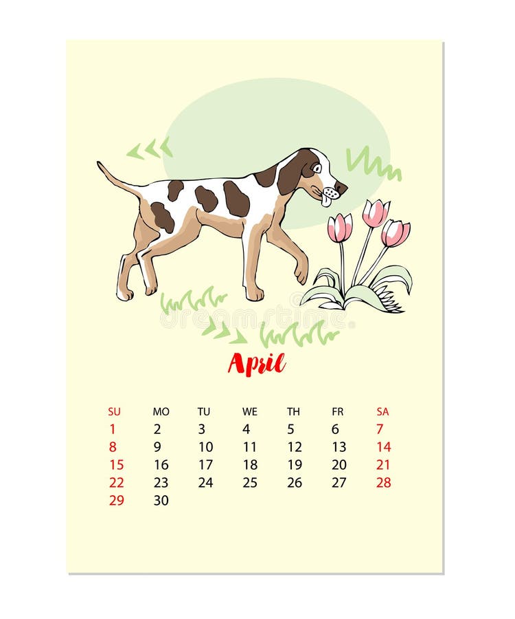Calendario Divertido Del Bosquejo Del Perro Ilustración del Vector ...
