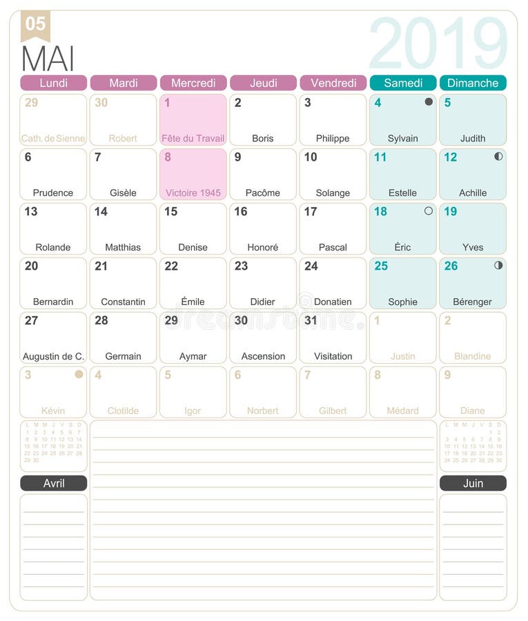 Calendario Francese - Maggio 2019 Illustrazione di Stock ...
