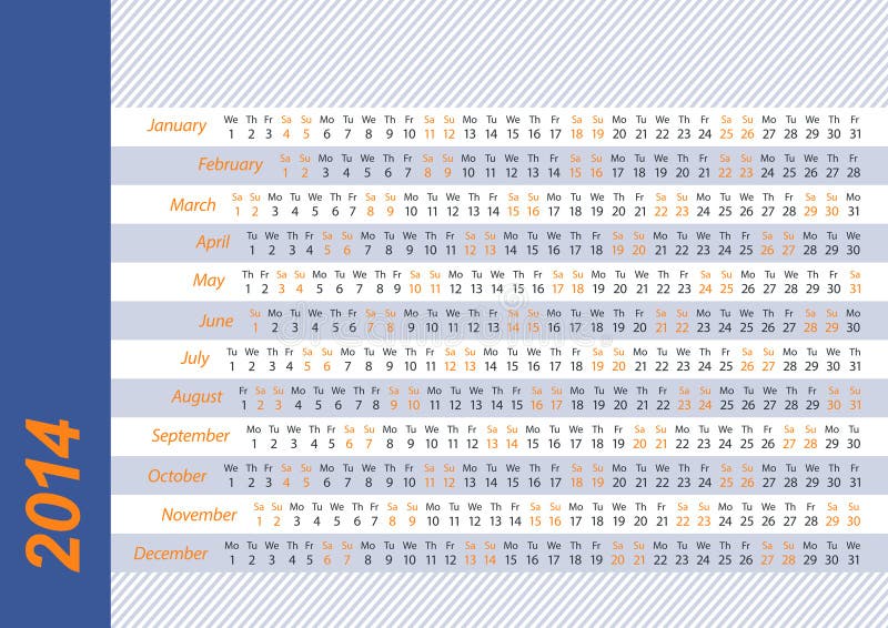 Calendario horizontal 2014 ilustración del vector. Ilustración de ...