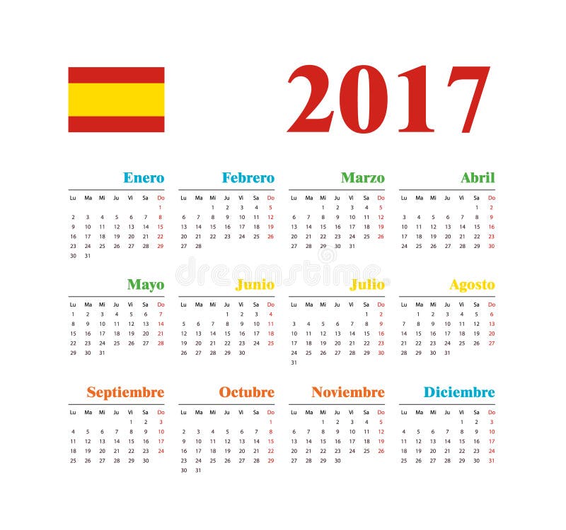 Calendario Horizontal Español 2017 Ilustración del Vector - Ilustración ...