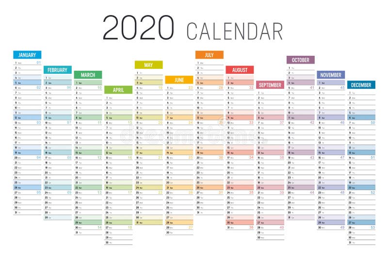 Calendario Horizontal Sin Alinear Colorido 2020 Ilustración del Vector ...