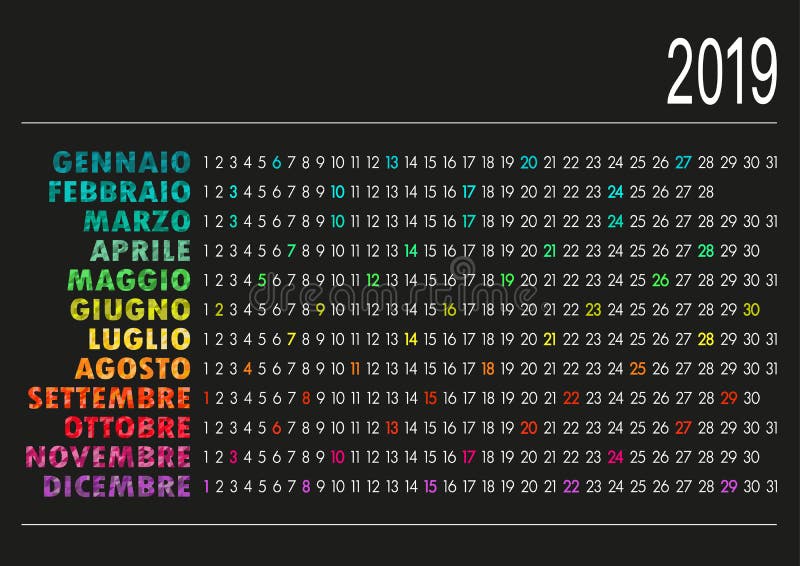 Calendario Italiano 2019-2024 Ilustración del Vector - Ilustración de ...