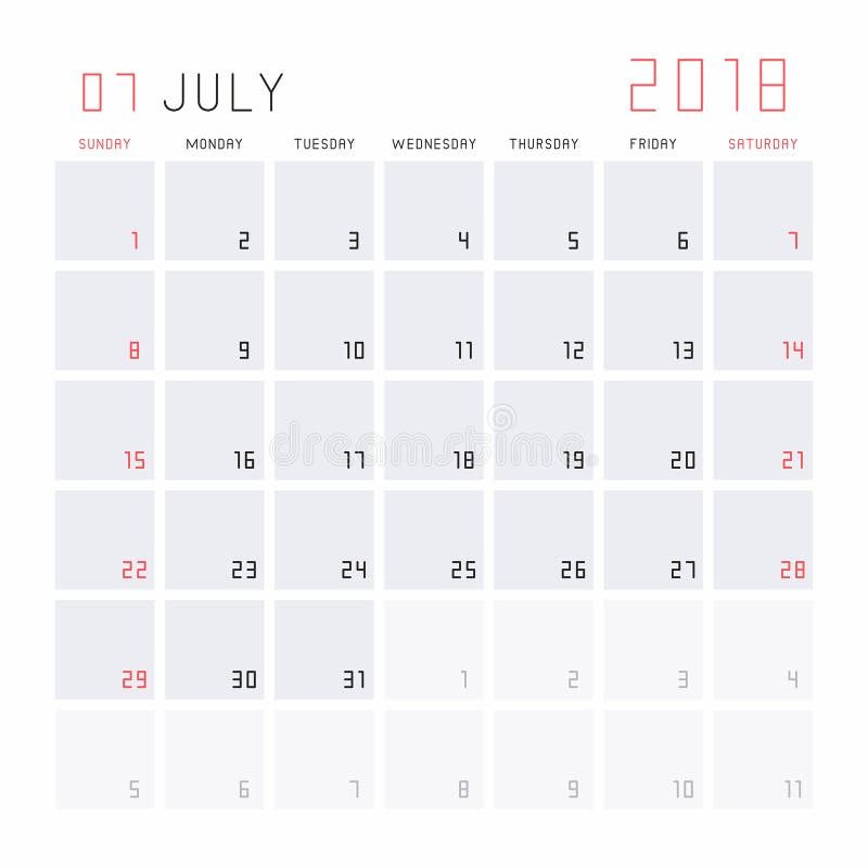 Calendario julio de 2018 ilustración del vector. Ilustración de abril ...