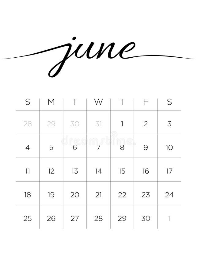 Calendario Junio De 2017 Mensual Ilustración del Vector - Ilustración ...