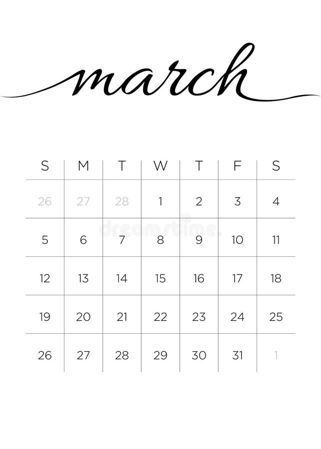 Calendario Marzo 2017 Mensile Illustrazione Vettoriale - Illustrazione ...