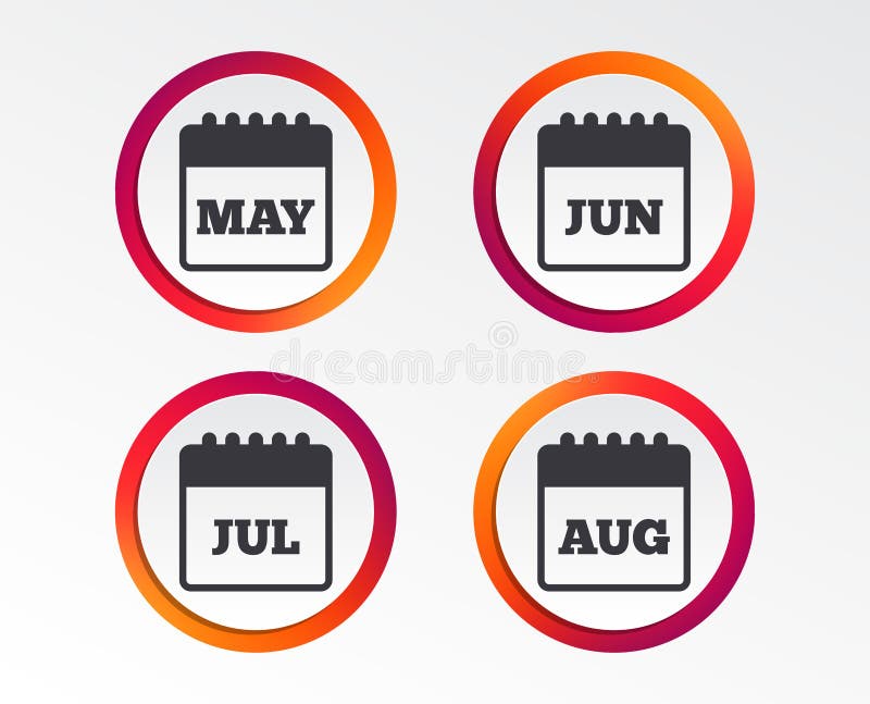 Calendario Mayo, Junio, Julio Y Agosto Ilustración del Vector ...