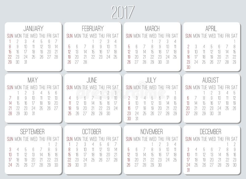 Calendario Mensile Di Anno 2017 Illustrazione Vettoriale ...