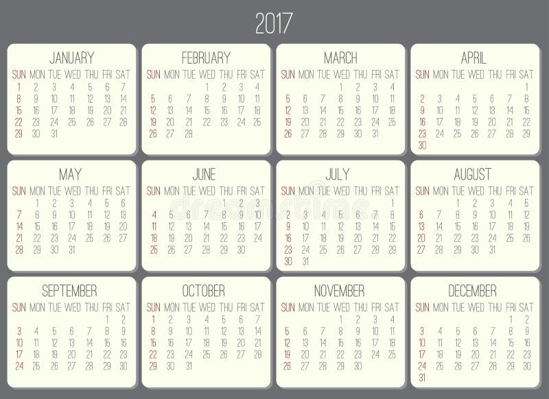 Calendario Mensile Di Anno 2017 Illustrazione Vettoriale ...