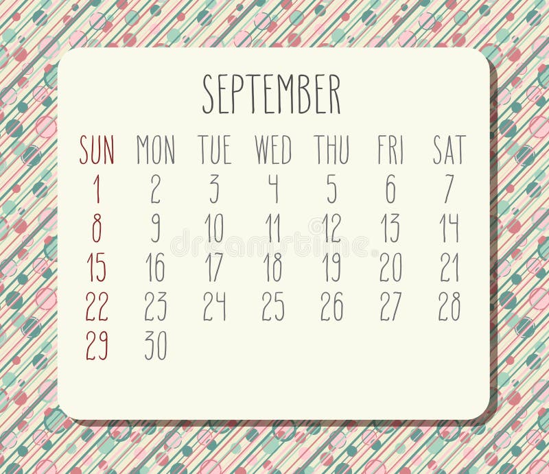 Calendario Mensual De Septiembre De 2019 Ilustración del Vector ...