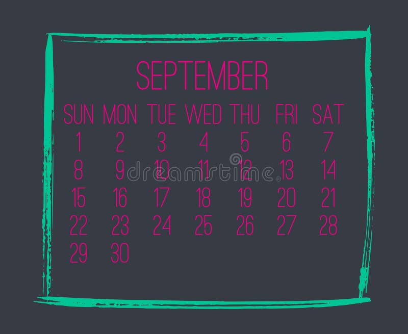 Calendario Mensual De Septiembre De 2019 Ilustración del Vector ...