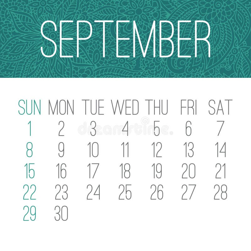 Calendario Mensual De Septiembre De 2019 Ilustración del Vector ...