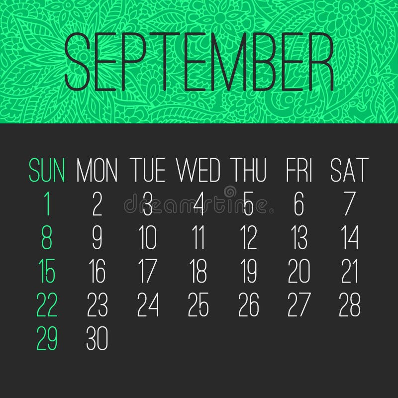 Calendario Mensual De Septiembre De 2019 Ilustración del Vector ...