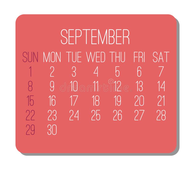 Calendario Mensual De Septiembre De 2019 Ilustración del Vector ...