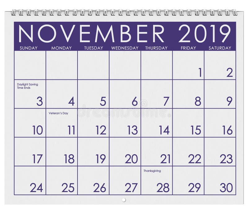 2019: Calendario: Mes De Noviembre Stock de ilustración - Ilustración ...