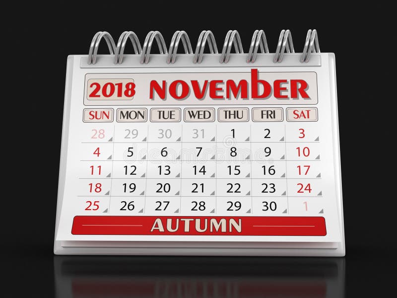 Calendario - Noviembre De 2018 Stock de ilustración - Ilustración de ...