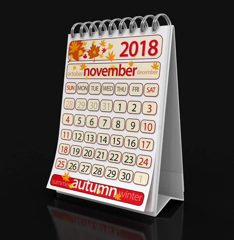 Calendario - Noviembre De 2018 Stock de ilustración - Ilustración de ...