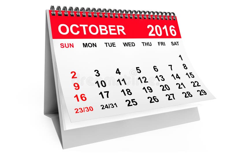 Calendario Octubre De 2016 Representación 3d Stock de ilustración ...
