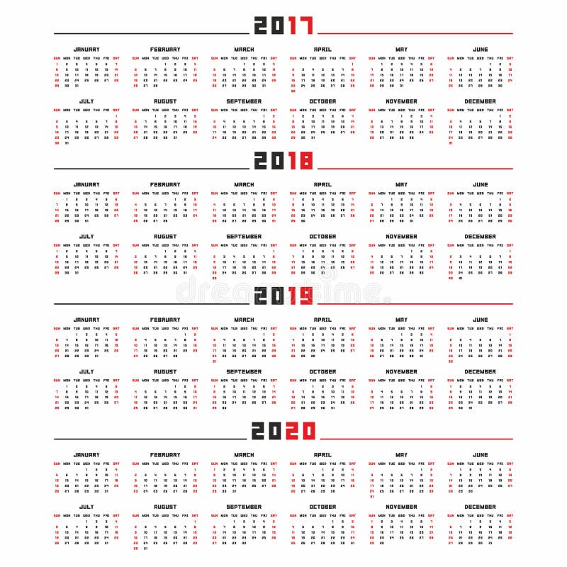Calendario De Seis Años - 2017, 2018, 2019, 2020, 2021 Y 2022 ...