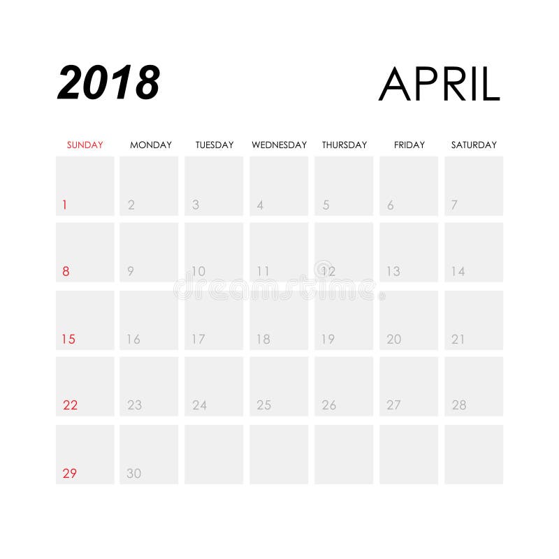 Calendario Para Abril De 2018 Ilustración del Vector - Ilustración de ...