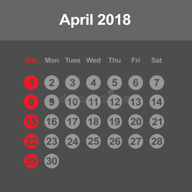 Calendario Para Abril De 2018 Ilustración del Vector - Ilustración de ...
