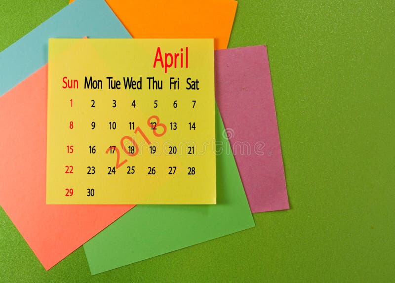 Calendario Para El Primer De Abril De 2018 Imagen de archivo - Imagen ...