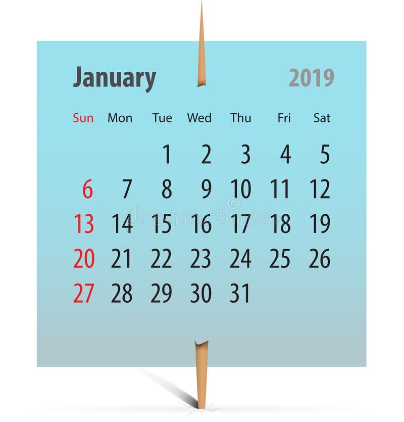 En Enero De 2019 Hoja Del Calendario - Ejemplo Del Vector Stock de ...