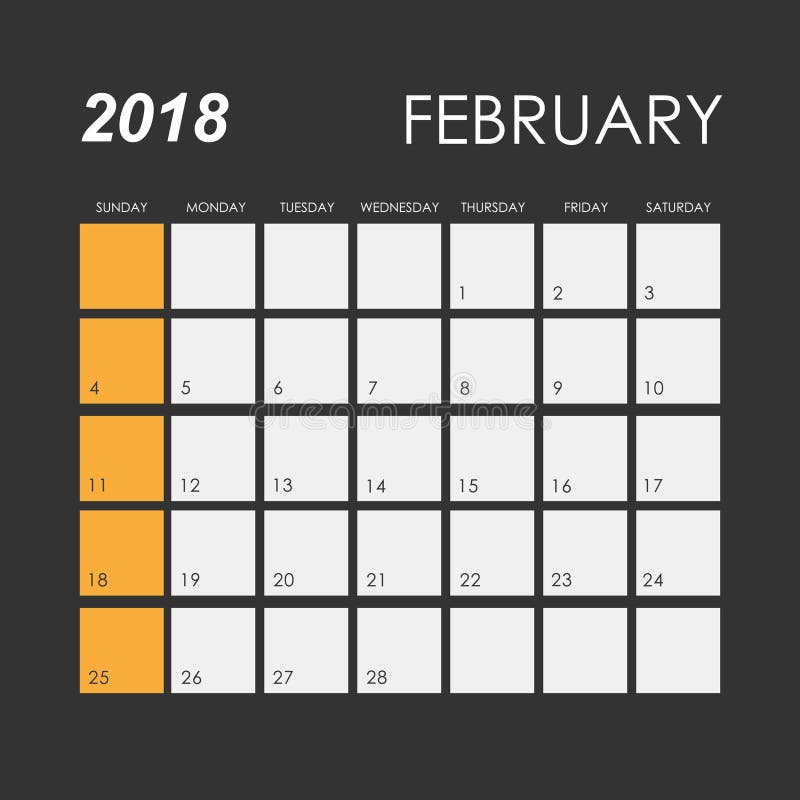 Calendario Para Febrero De 2018 Ilustración del Vector - Ilustración de ...