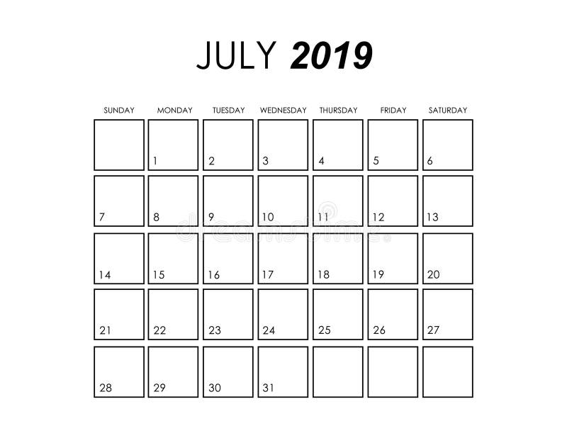 Calendario Para Julio De 2019 Stock de ilustración - Ilustración de ...